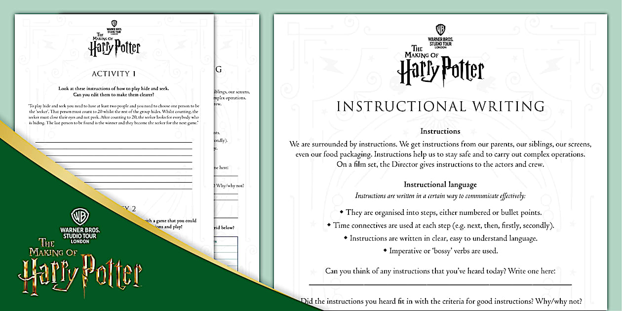 Harry Potter Instructional Writing Activity Sheet
