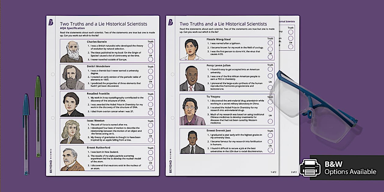 2 Truths, 1 Lie Historical Scientists Worksheet | Beyond