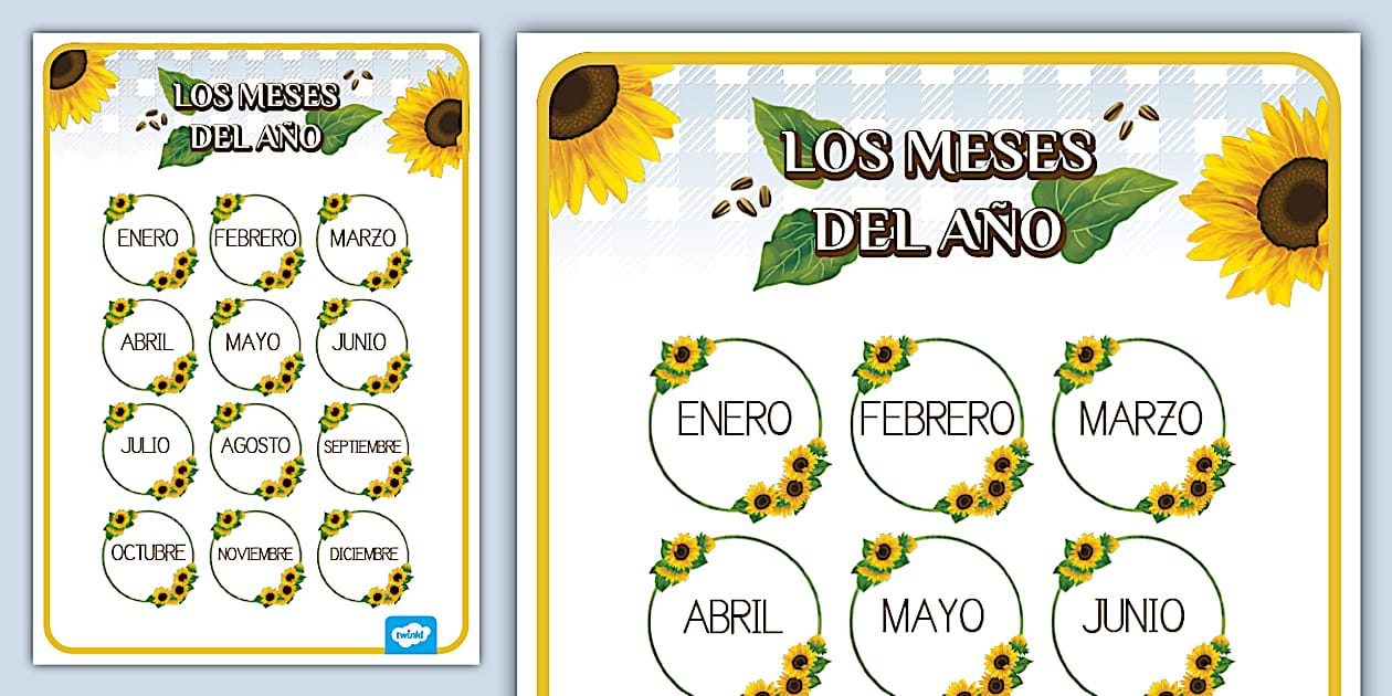 Carteles para asamblea: Los meses del año - Girasoles