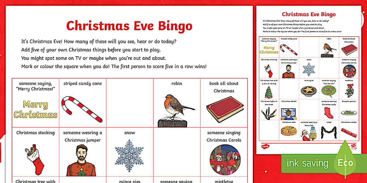 Christmas Eve Bingo Worksheet / Worksheet - Twinkl