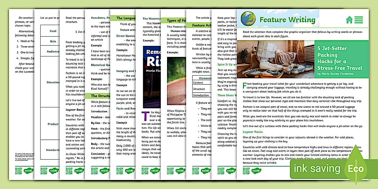 Feature Writing Activity Sheet | Grade 8 | Twinkl - Twinkl