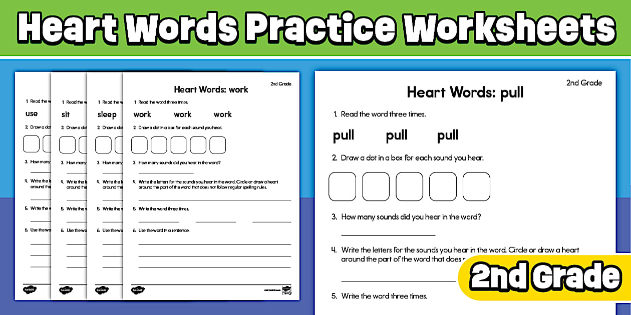 Second Grade Heart Words Practice Worksheets Set 2