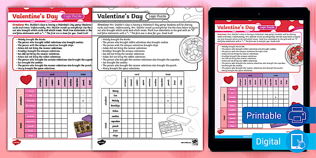 Valentine's Day Logic Puzzle for 3rd-5th Grade | Twinkl USA