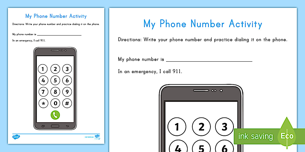 Editable Staying Safe: My Phone Number Worksheet - Twinkl