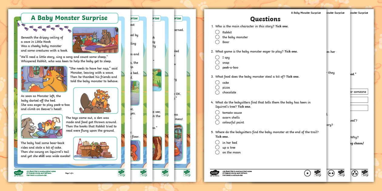 A Baby Monster Surprise Reading Comprehension Activity