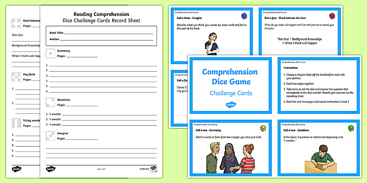 Cursive Reading Comprehension Dice Activity (teacher made)