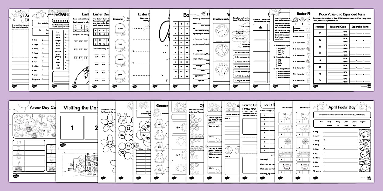 First Grade April Math and Literacy No-Prep Packet - Twinkl