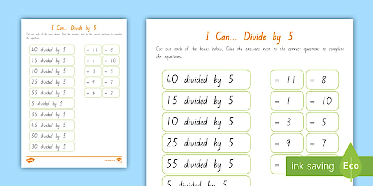 I Can Divide by 5 Cut and Match Worksheet (teacher made)