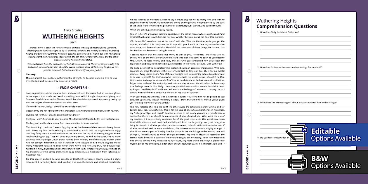 Wuthering Heights Reading Comprehension | KS3 | Beyond