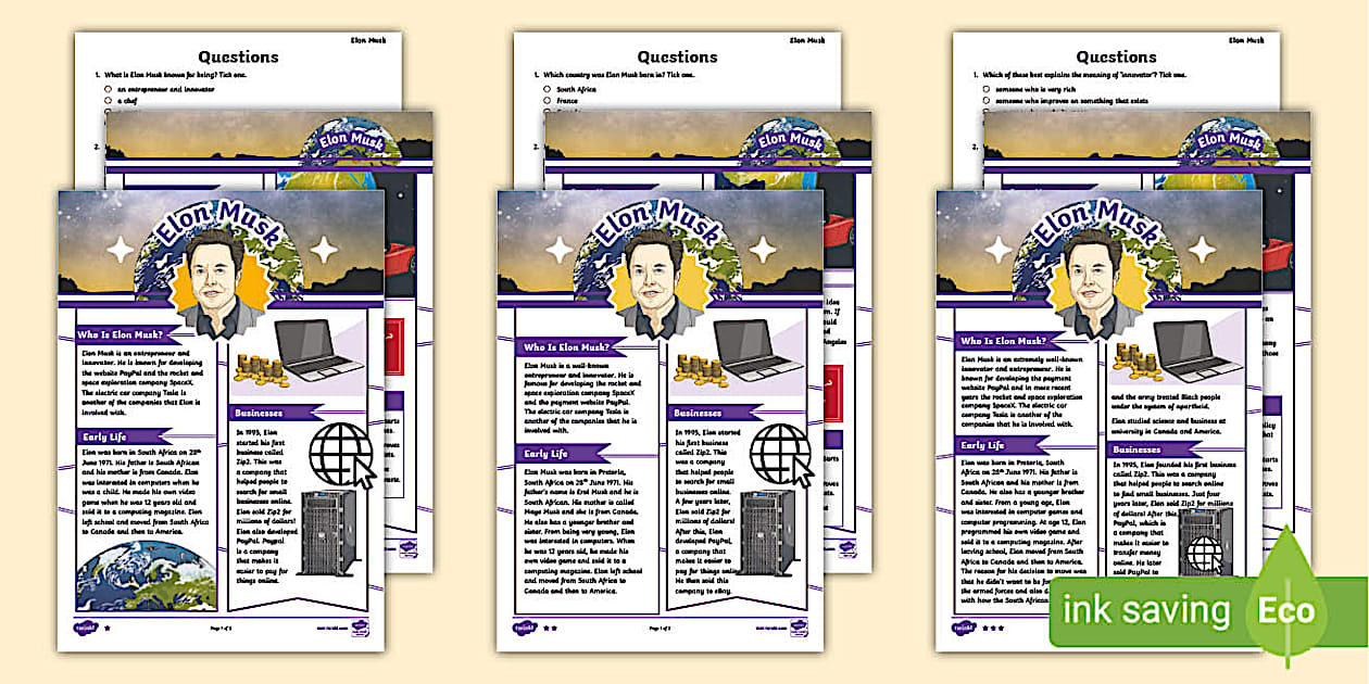 LKS2-Reading Comprehension- Differentiated-Elon Musk