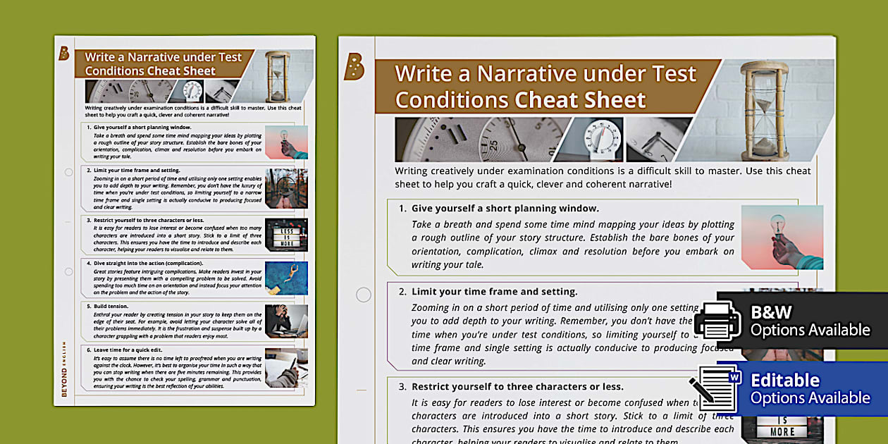 Write a Narrative under Test Conditions Cheat Sheet - Twinkl