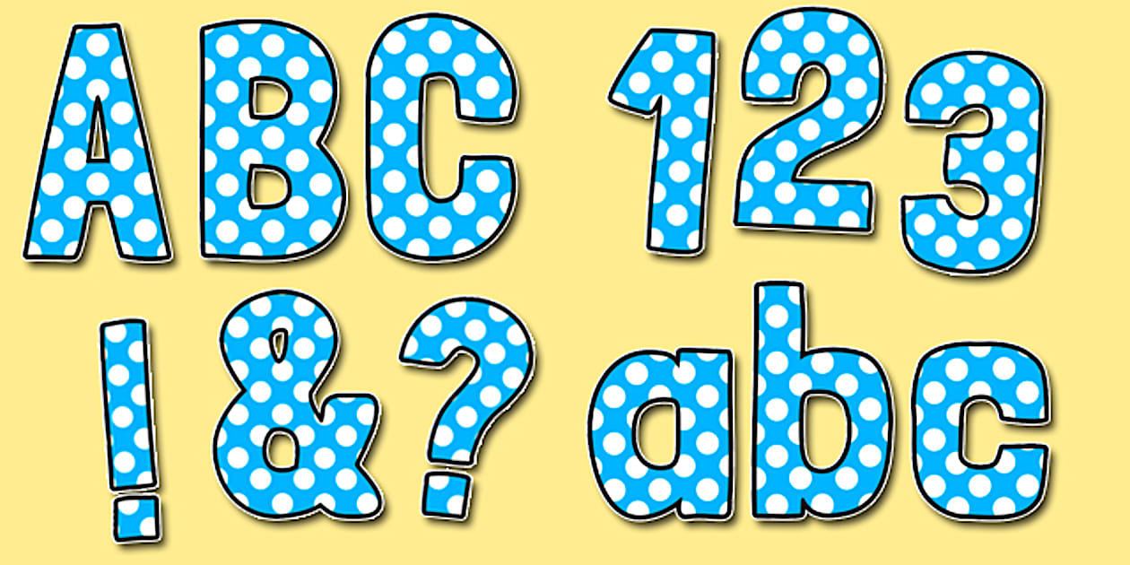 👉 Blue With White Polka Dots Funky Display Lettering