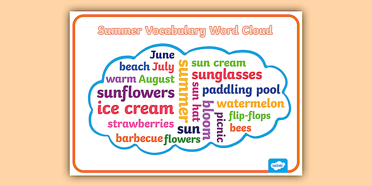 Summer Vocabulary Word Cloud (teacher made) - Twinkl