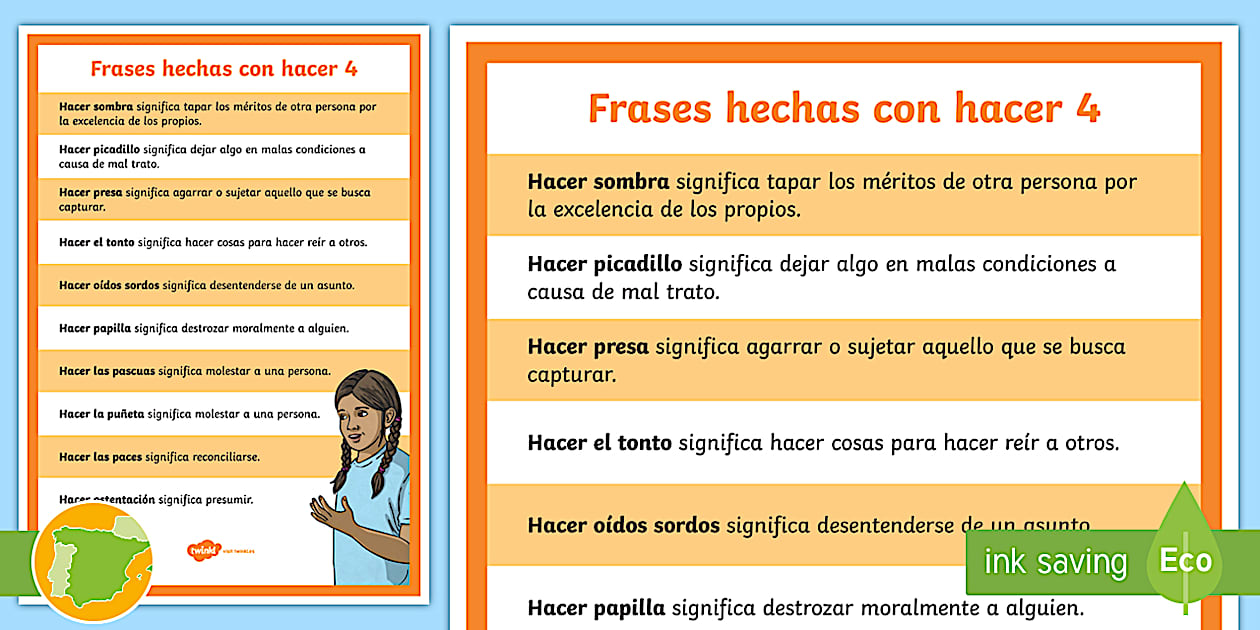 Póster A4: Frases hechas con hacer 4 - Twinkl