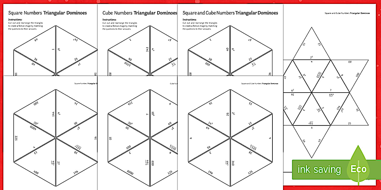 Maths Christmas Games: Square/Cube Numbers Dominoes - Twinkl