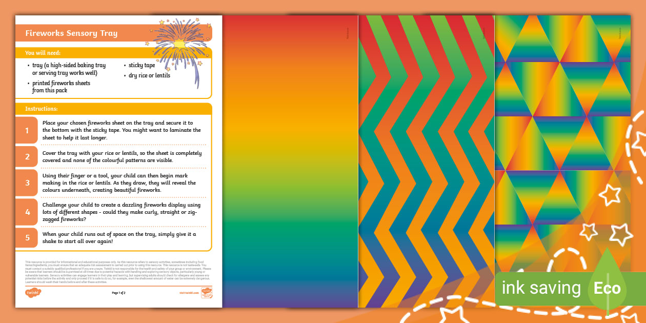 Fireworks Sensory Tray Instructions and Inserts - Twinkl