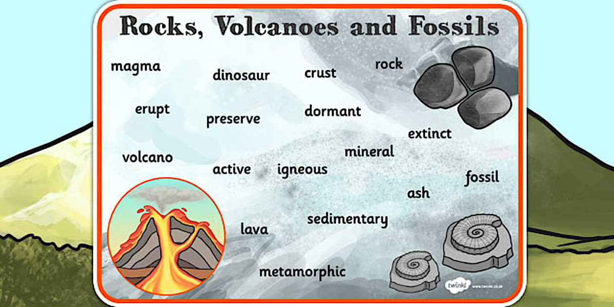 Cursive Rocks Volcanoes and Fossils Word Mat (teacher made)