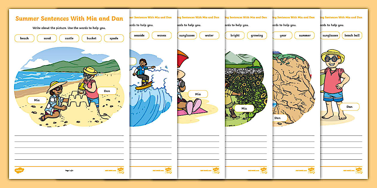 Summer Sentences With Mia and Dan Activity Sheets - Twinkl