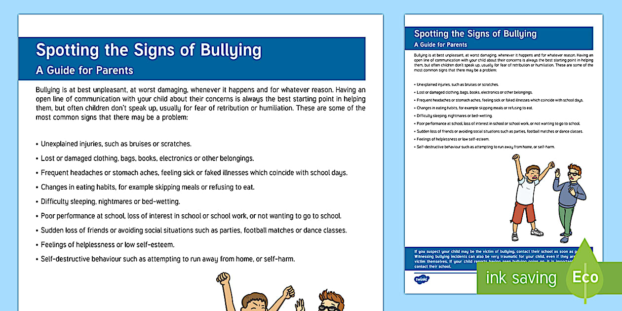 Spotting the Signs of Bullying Parent and Carer Information Sheet