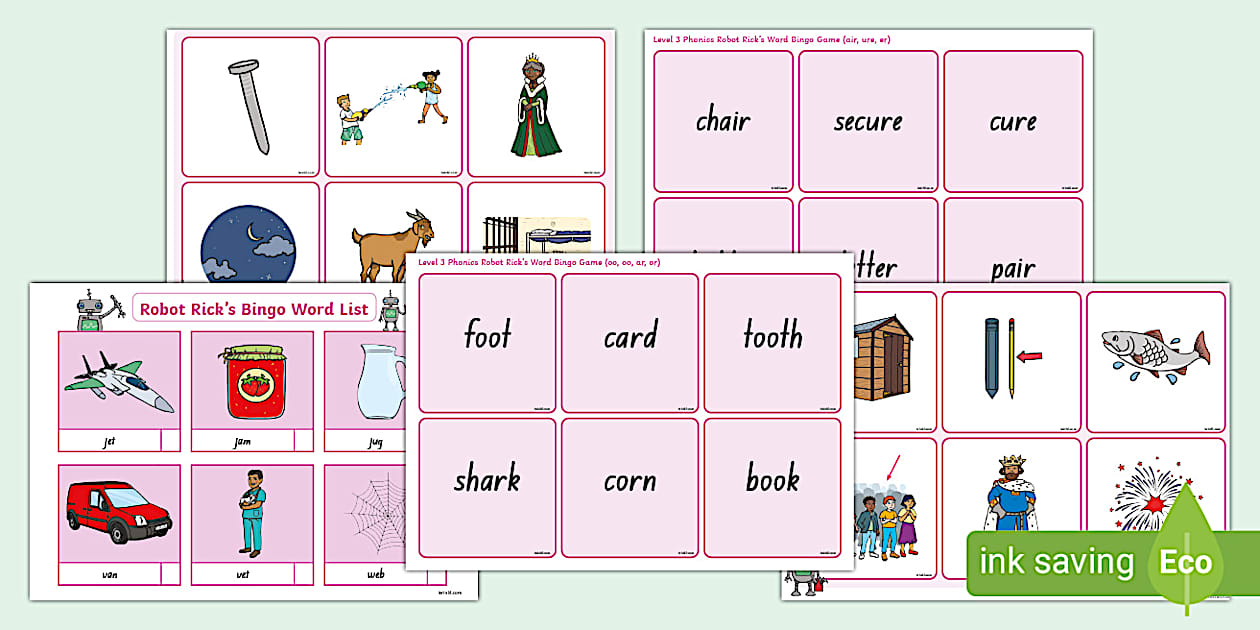 Twinkl Phonics Level 3 Word Bingo Games Pack - Twinkl