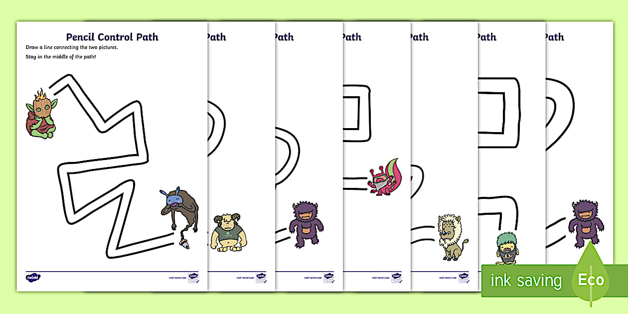 Monster Themed Pencil Control Path Worksheets (teacher made)