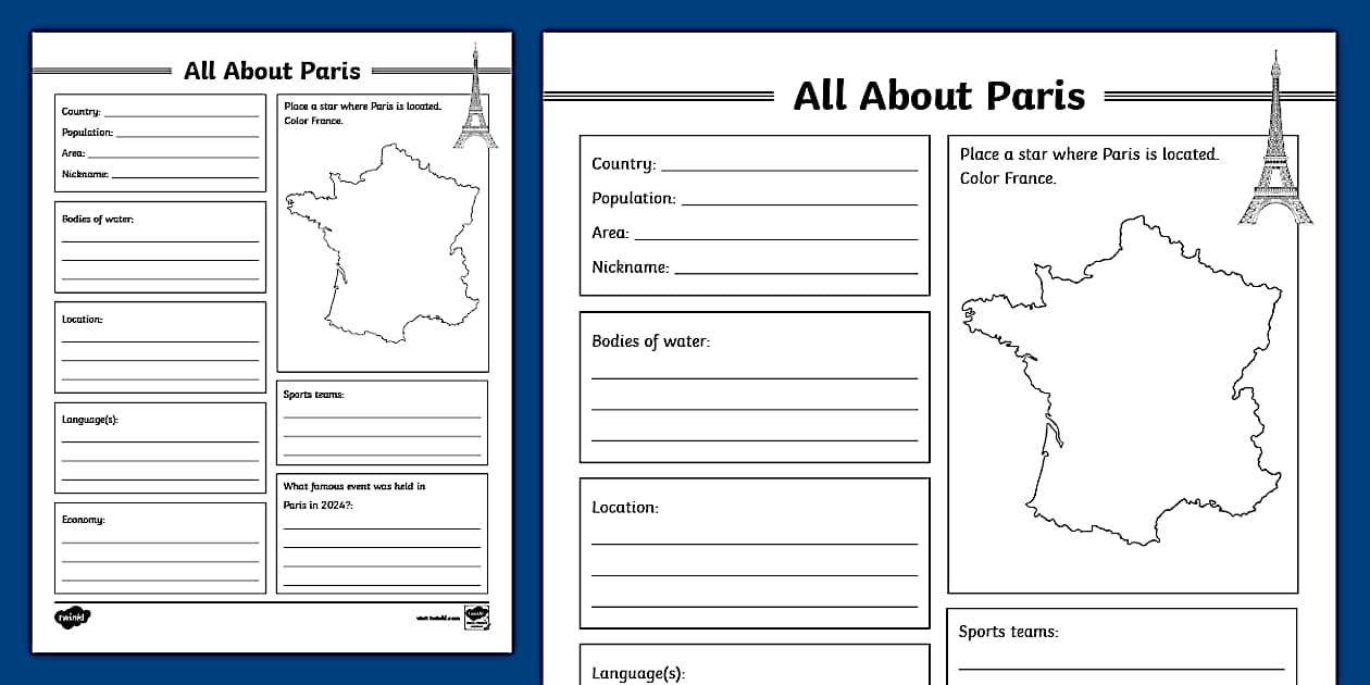 All About Paris Research and Write for 3rd-5th Grade