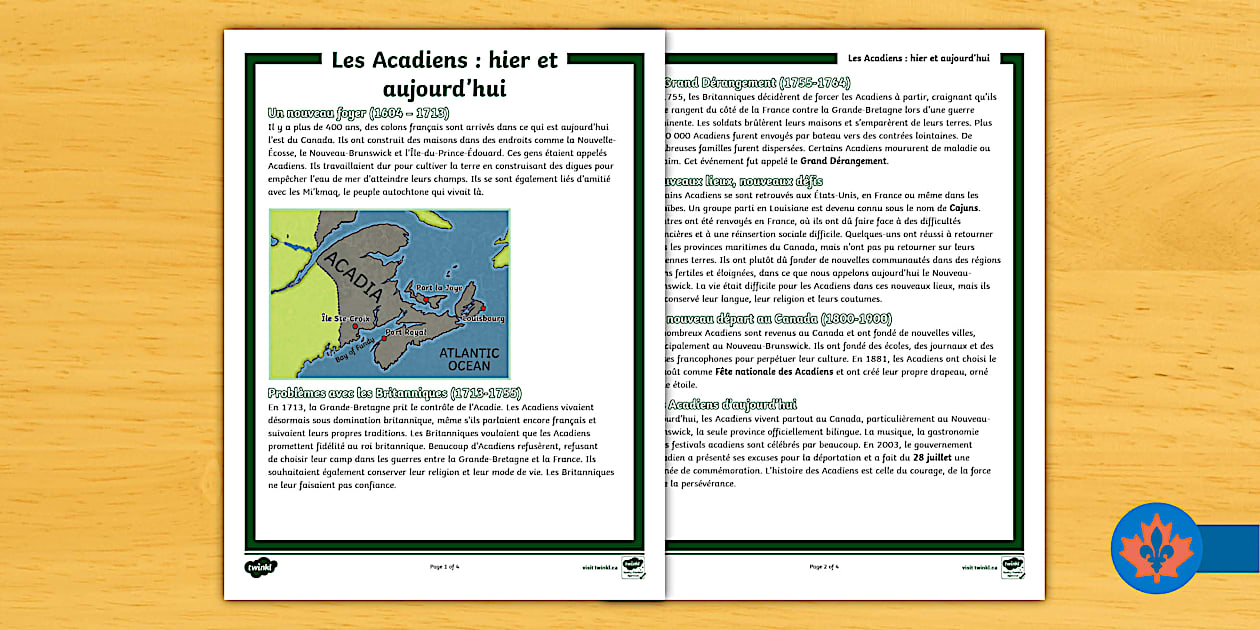 The Acadians' History Reading Comprehension 4-6 French