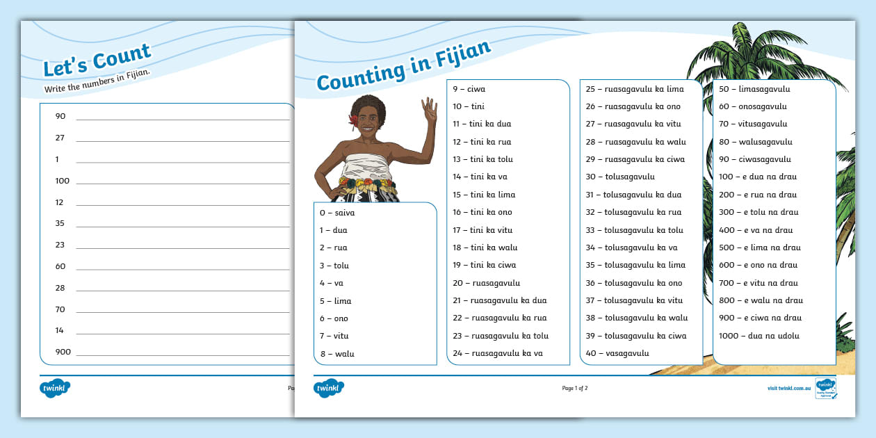 Fijian Numbers Activity Sheet (teacher made) - Twinkl