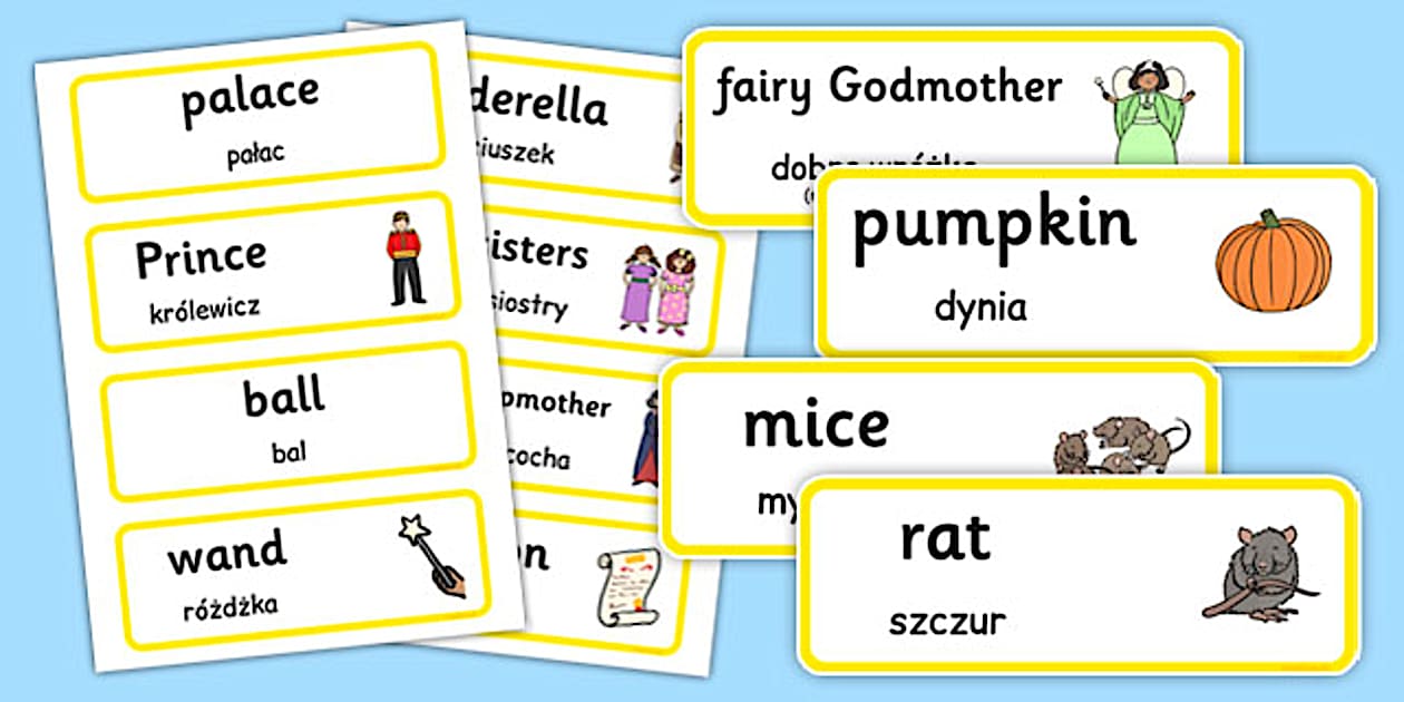 Cinderella Word Cards Polish Translation - Twinkl