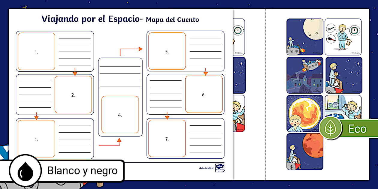 Mapa del Cuento: Viajando por el Espacio - Twinkl