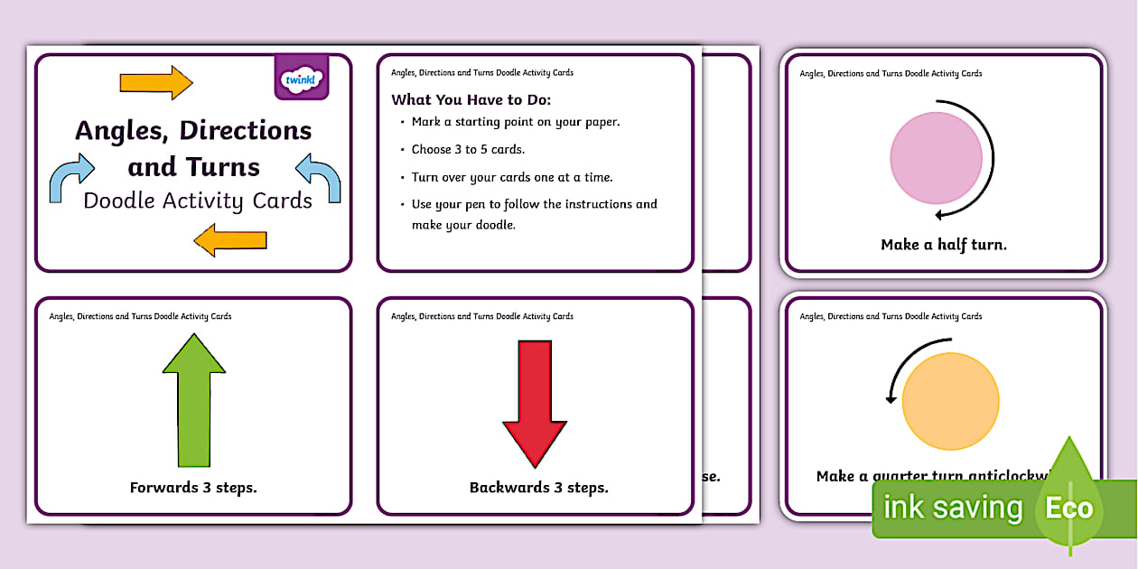 Angles, Directions and Turns Doodle Activity Cards - Twinkl