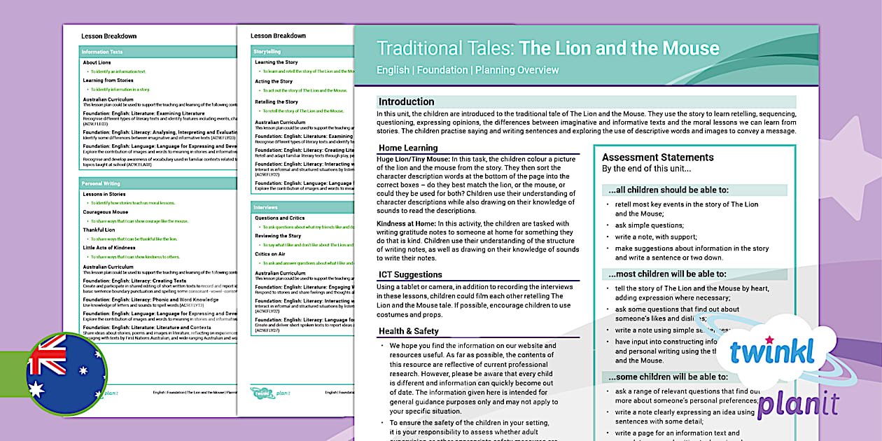 Foundation The Lion and the Mouse Planning Overview - Twinkl