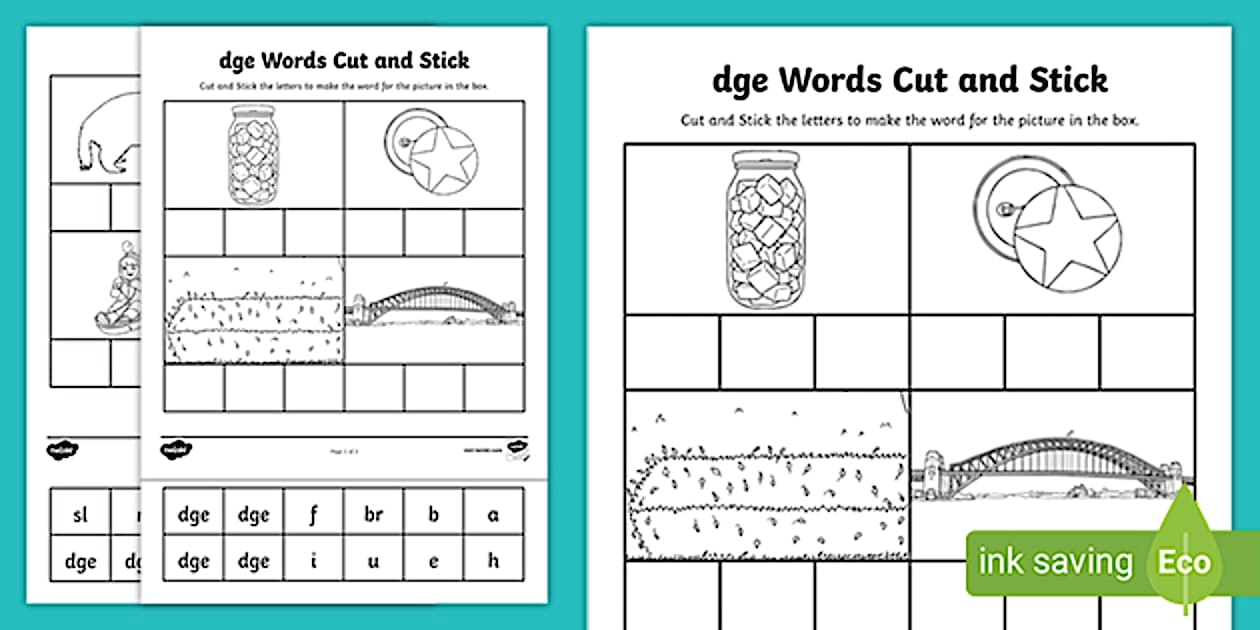 Editable 'dge' Sound Cut and Stick Worksheet - Twinkl