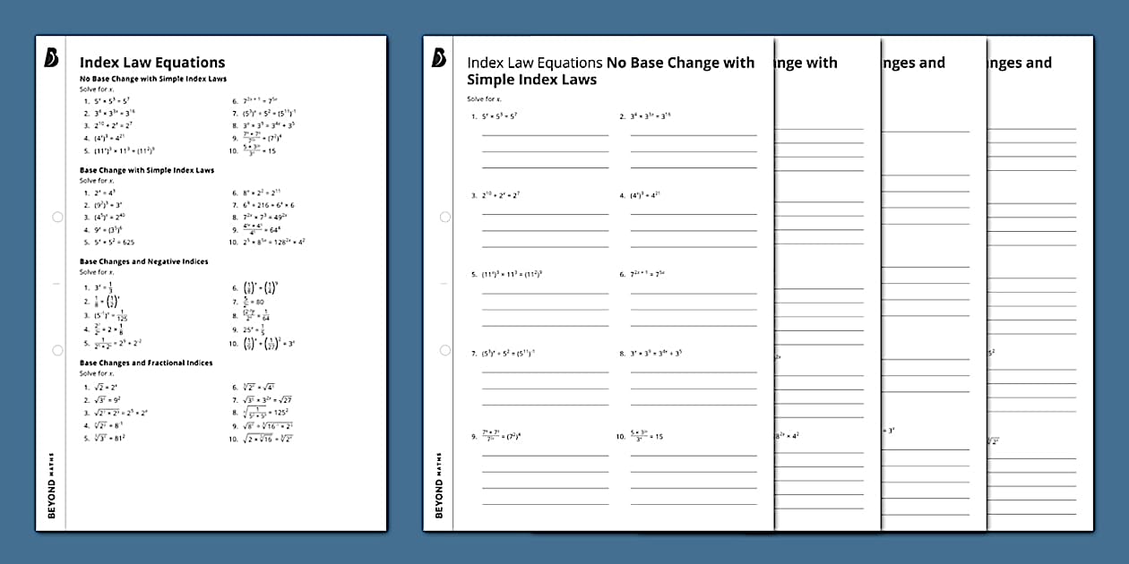 👉 Index Equations Worksheets | Higher GCSE | Beyond Maths