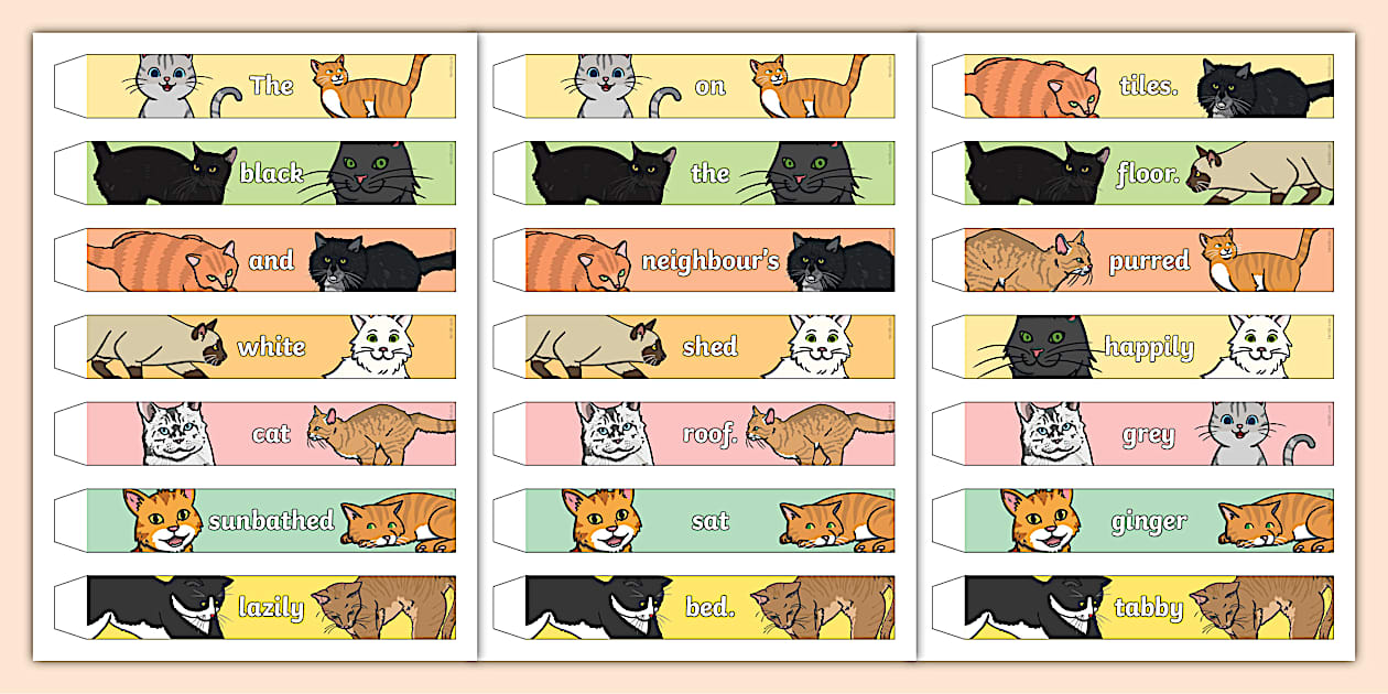 Cat Sentence Formation Paper Chains (Teacher-Made) - Twinkl