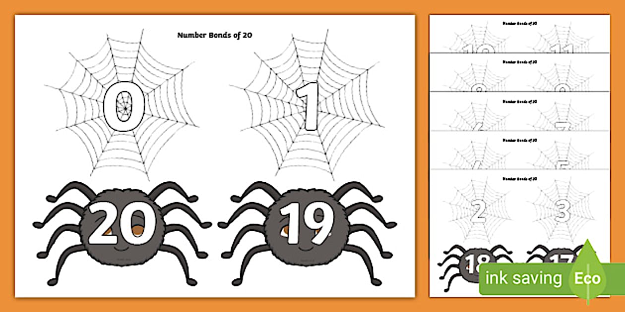 Number Bonds to 20 (on Spiders and Webs) (teacher made)