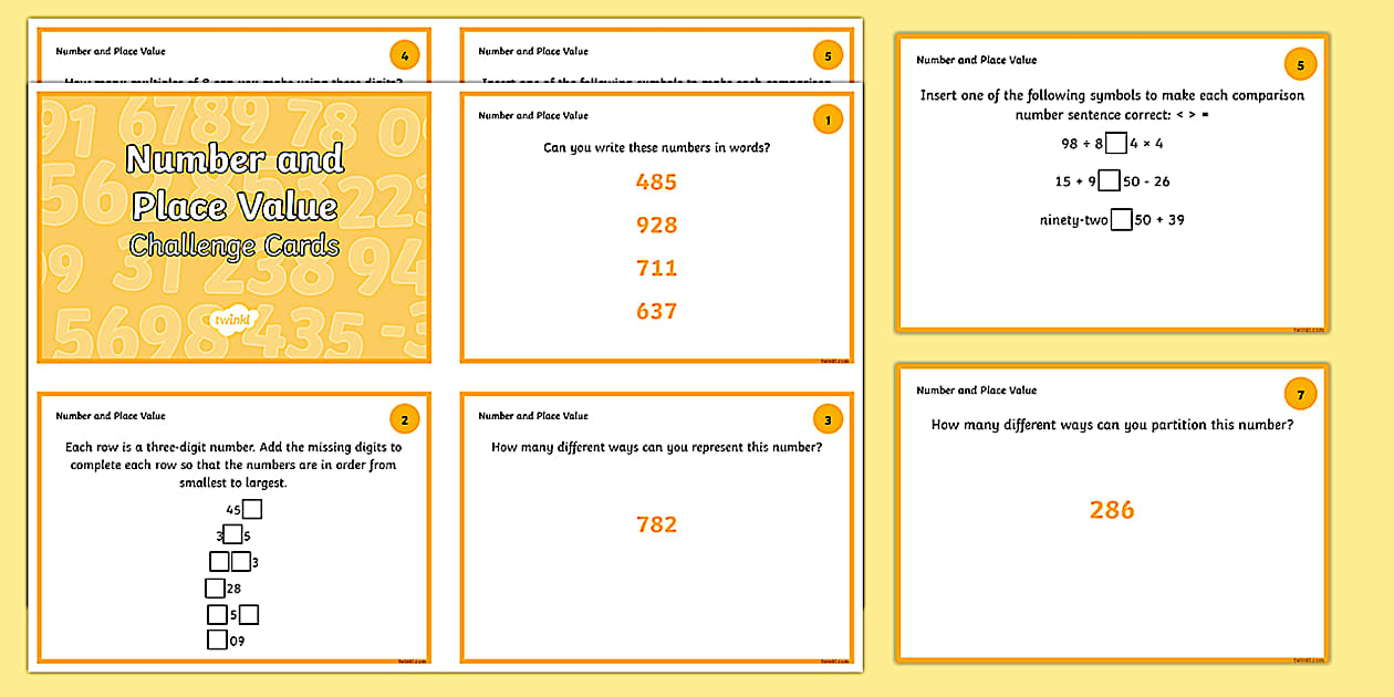 Y3 Number and Place Value Challenge Cards - Twinkl