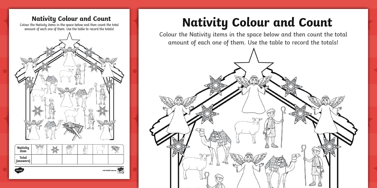 Nativity Colour and Count Worksheet (teacher made) - Twinkl