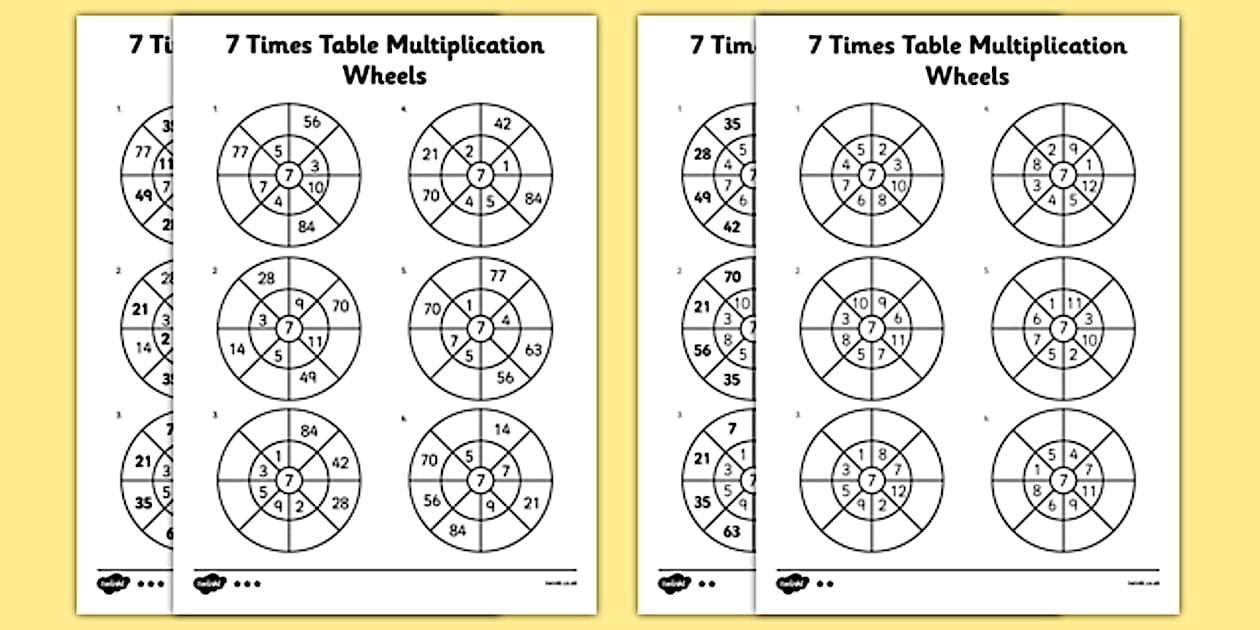 7 x Table Multiplication Wheels Worksheet Pack - Twinkl