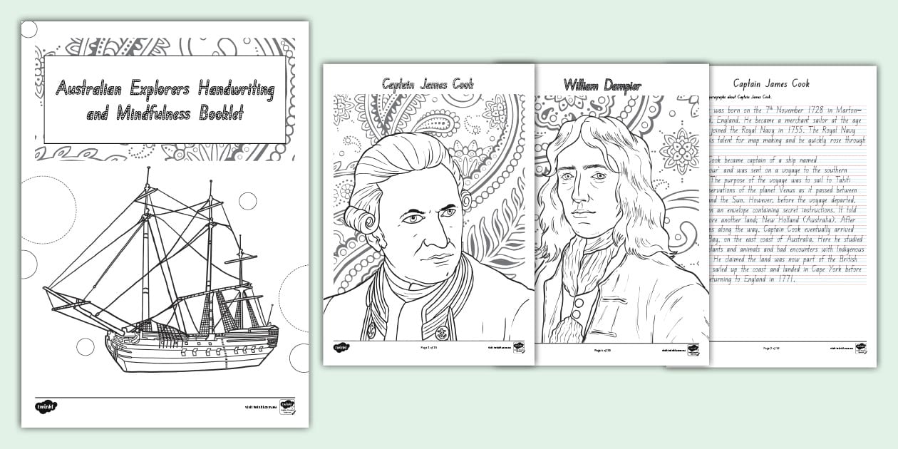 Australian Explorers Handwriting and Mindfulness Booklet