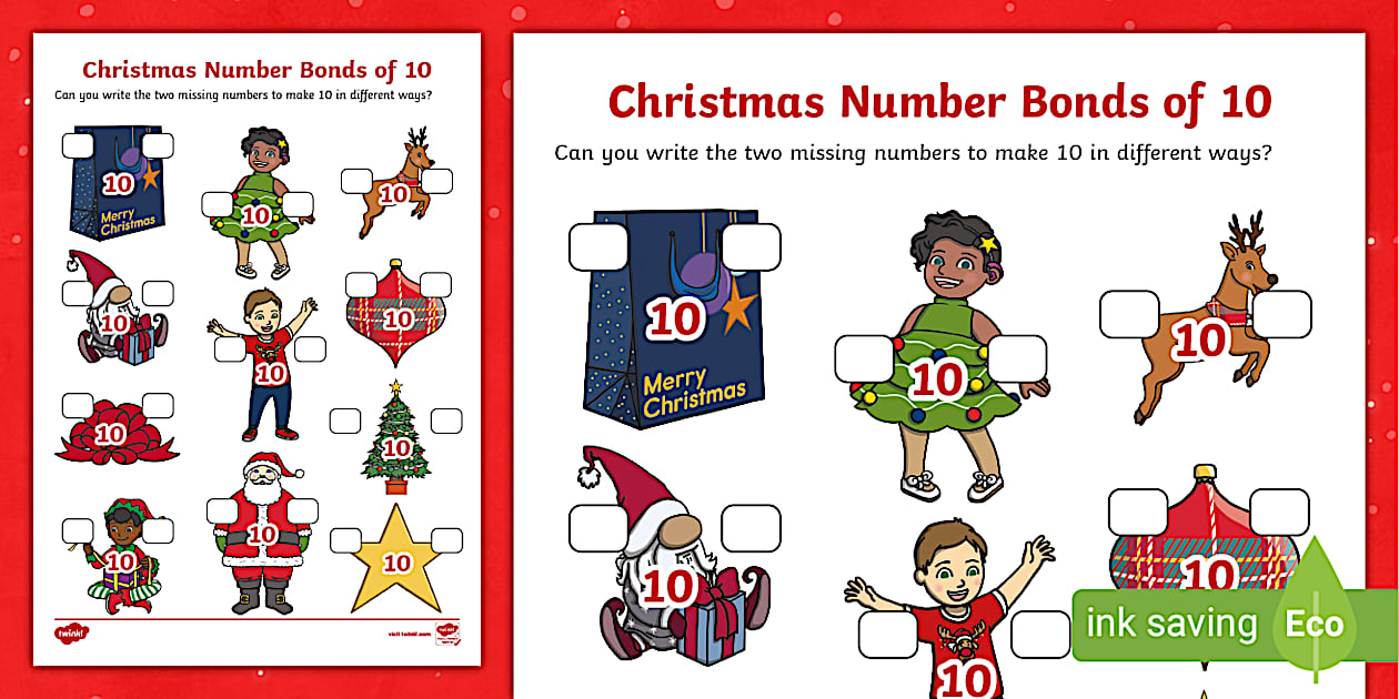 Editable Christmas Themed Number Bonds of 10 Worksheet