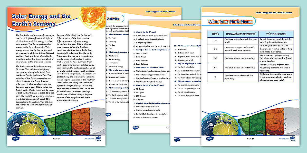 Grade 7: Solar Energy and the Earth's Seasons