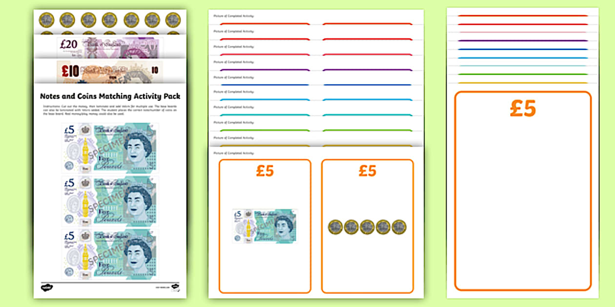 Workstation Pack: Notes and Coins Matching Activity Pack