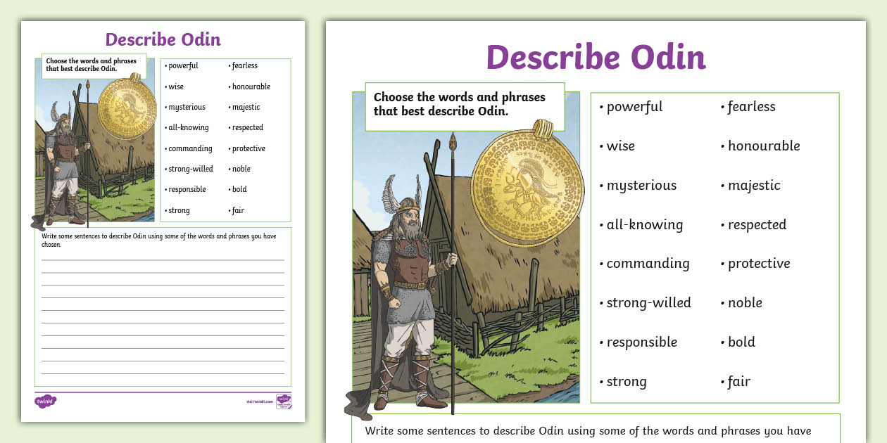 Describe Odin Worksheet - Norse Mythology (teacher made)