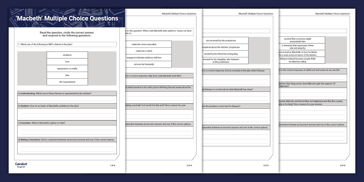 'Macbeth' Multiple Choice Questions (teacher made) - Twinkl