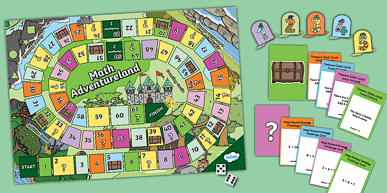 Math Adventureland Board Game – Jump Forward - Twinkl