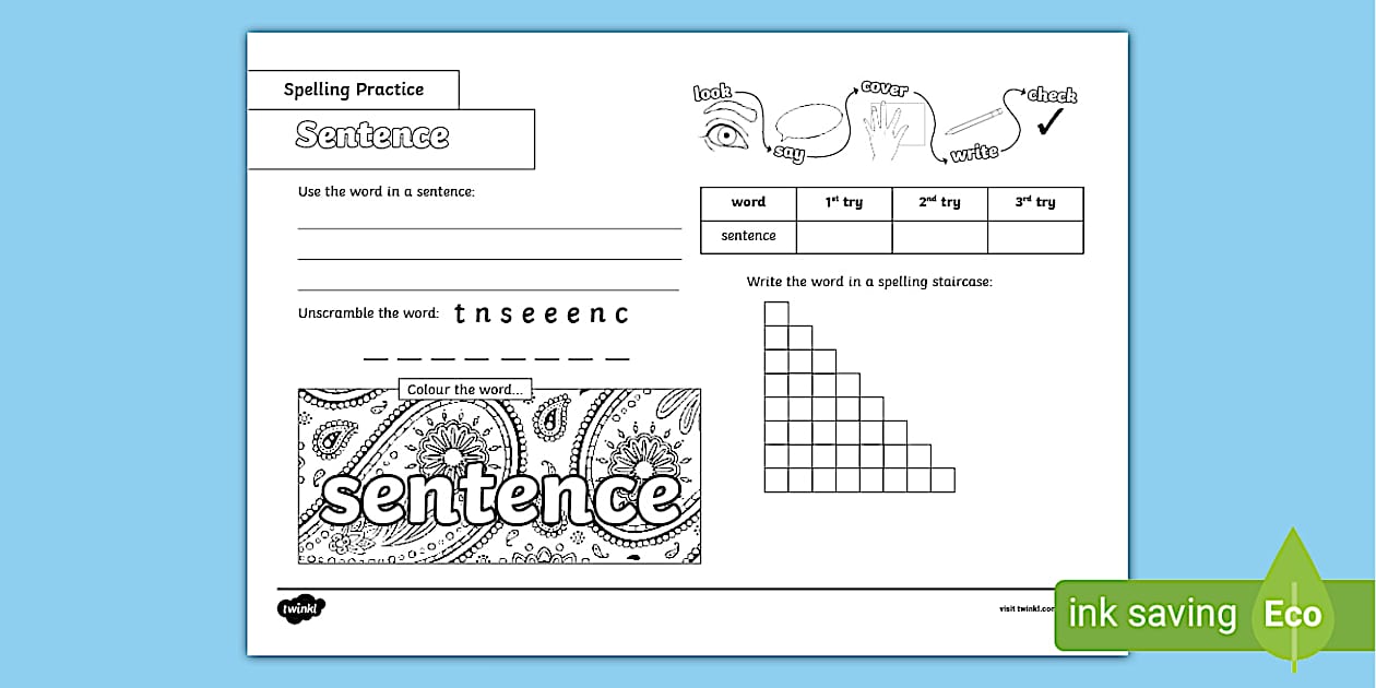 Sentence Spelling Practice Worksheet (teacher made) - Twinkl