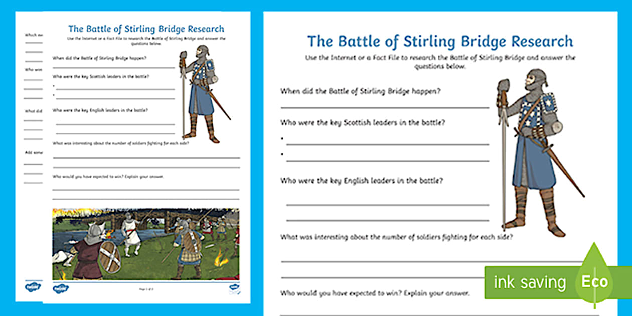The Battle of Stirling Bridge Research Worksheet - Twinkl