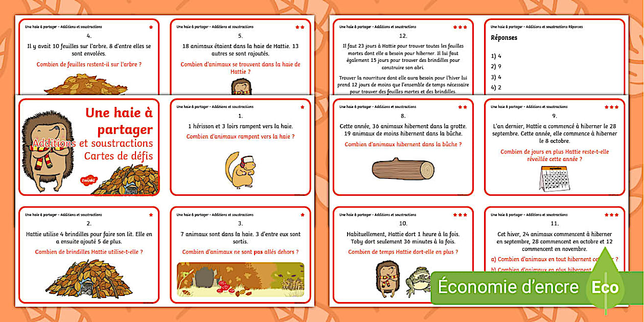 Cartes de problèmes mathématiques - Une haie à partager