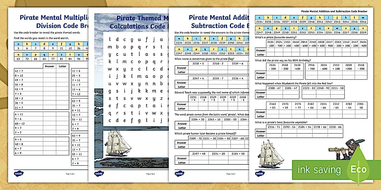 Editable LKS2 Pirate Themed Mental Calculations Code Breaker Differentiated